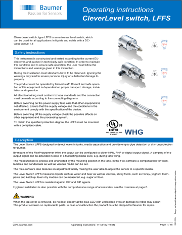 Baumer LFFS Level measurement Operating instructions | Manualzz