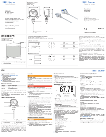 Baumer PLP70S Level measurement Quick Reference Guide | Manualzz
