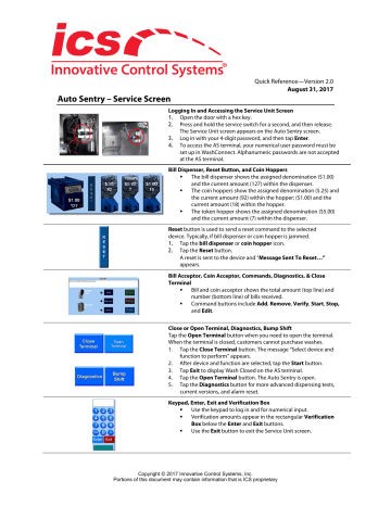 ICS Service Unit Screen Quick Reference Guide | Manualzz