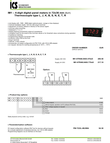 ICS Digital indicator IM1 Thermocouple Datasheet | Manualzz