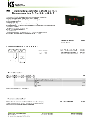 ICS Digital indicator IM1 Thermocouple Datasheet | Manualzz