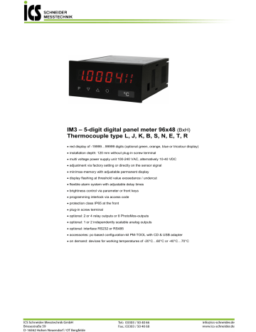 ICS Digital indicator IM3 Thermocouple Datasheet | Manualzz