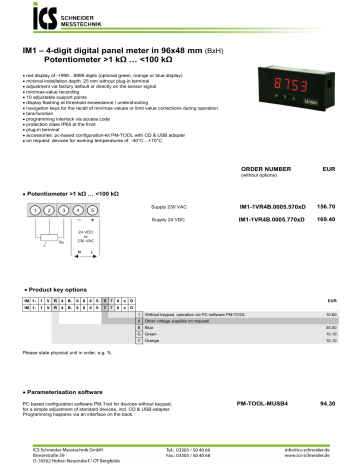 ICS Digital indicator IM1 Potentiometer Datasheet | Manualzz