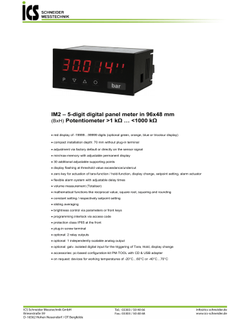 ICS Digital indicator IM2 Potentiometer Datasheet | Manualzz