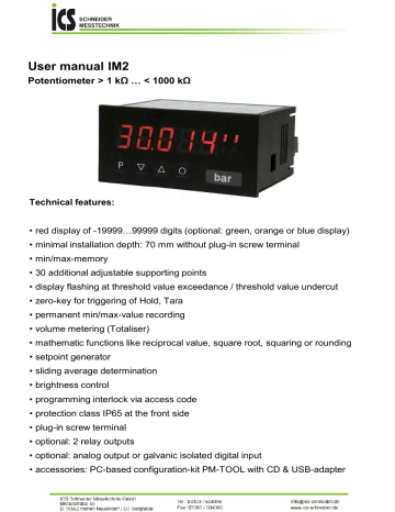 ICS Digital indicator IM2 Potentiometer User Manual | Manualzz