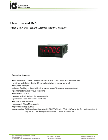 ICS Digital indicator IM3 Pt100 2-/3-wire User Manual | Manualzz