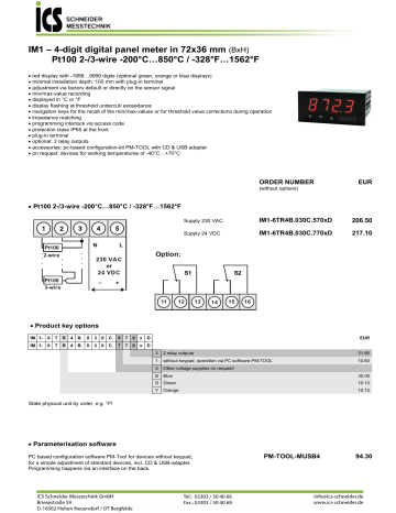 ICS Digital indicator IM1 Pt100 2-/3-wire Datasheet | Manualzz