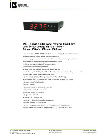 ICS Digital indicator IM3 Shunt Datasheet | Manualzz