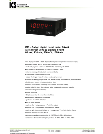 ICS Digital indicator IM3 Shunt Datasheet | Manualzz