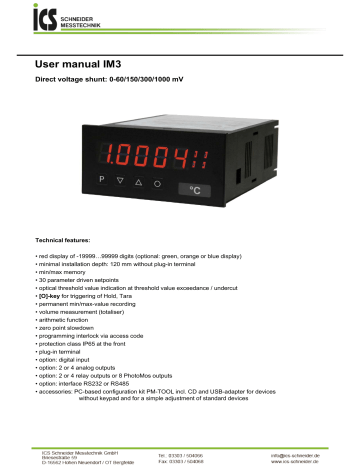 ICS Digital indicator IM3 Shunt User Manual | Manualzz