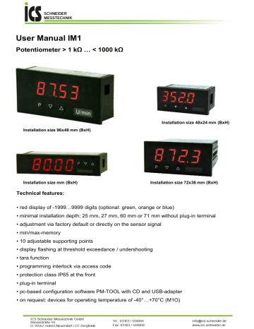 ICS Digital indicator IM1 Potentiometer User Manual | Manualzz