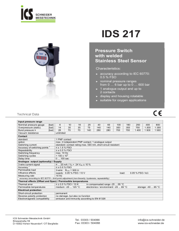ICS IDS 217 Electronic Pressure Switch Datasheet | Manualzz