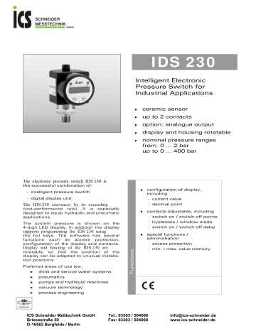 ICS IDS 230 Electronic Pressure Switch Datasheet | Manualzz