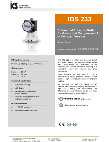 ICS IDS 233 Electronic Pressure Switch Datasheet | Manualzz