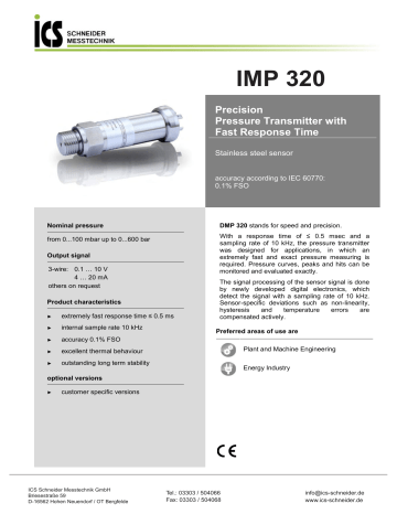 ICS IMP 320 Precision Pressure Transmitter Datasheet | Manualzz