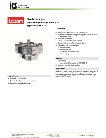 ICS LABOM DD4200 Diaphragm seal Datasheet | Manualzz