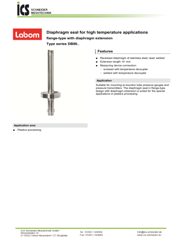 ICS LABOM DB9001 Diaphragm seal Datasheet | Manualzz