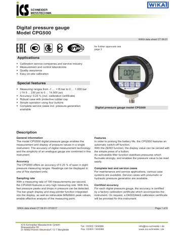 ICS CPG 500 Digital Pressure Gauge Datasheet | Manualzz