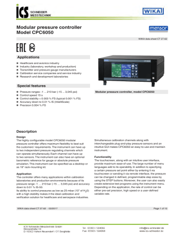 ICS Pressure controller – Typ CPC6050 Datasheet | Manualzz