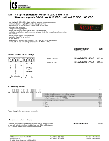 ICS Digital indicator IM1 Standard signals Datasheet | Manualzz