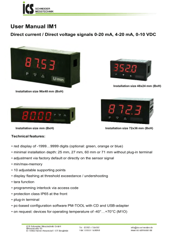 ICS Digital indicator IM1 Standard signals User Manual | Manualzz