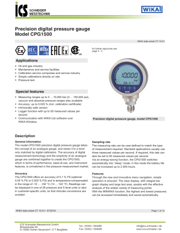 ICS CPG 1500 Precision Digital Pressure Gauge Datasheet | Manualzz