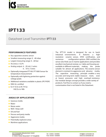 ICS Level Transmitter IPT 133 Datasheet | Manualzz