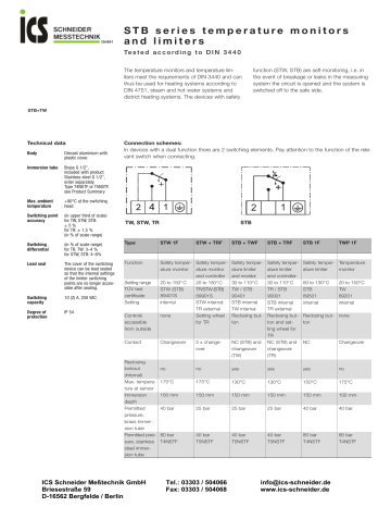 ICS SAFETY LIMITING THERMOSTAT Datasheet | Manualzz