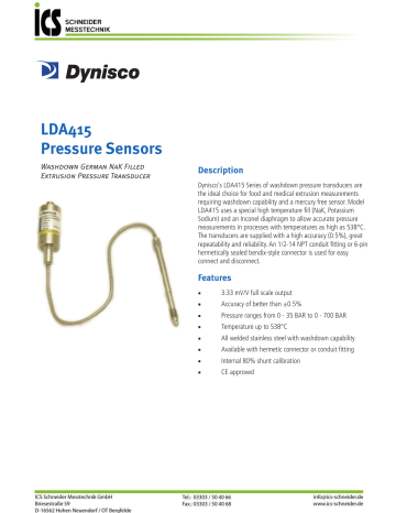 ICS LDA415 Pressure Sensors Datasheet | Manualzz