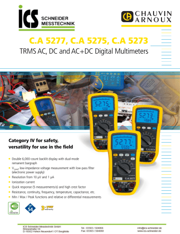 ICS C.A 5277 Multimeter Datasheet | Manualzz