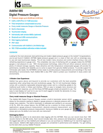 ICS Additel 685 Digital Pressure Gauges Datasheet | Manualzz