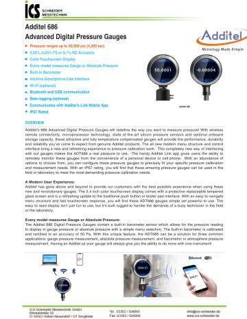 ICS Additel 686 Advanced Digital Pressure Gauges Datasheet | Manualzz