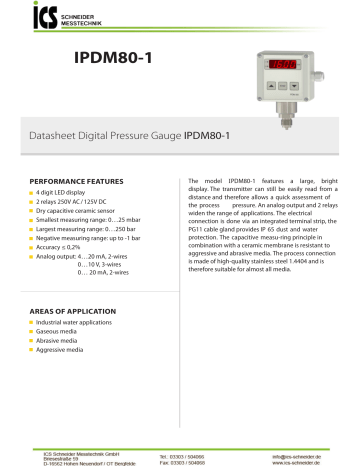 ICS Digital Pressure Gauge IPDM 80-1 Datasheet | Manualzz