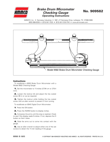 Ammco Brake Drum Micrometer Checking Gauge Operating Manual | Manualzz