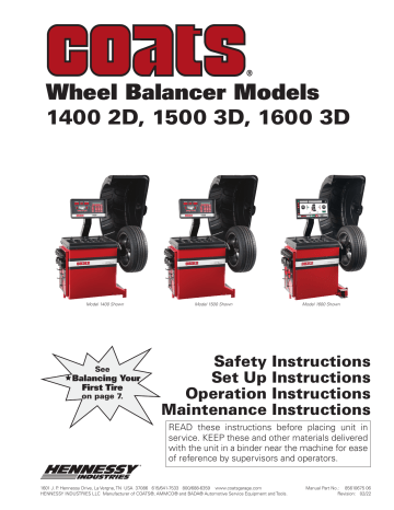 Coats 1400, 1500 and 1600 Wheel Balancer Operating Manual | Manualzz
