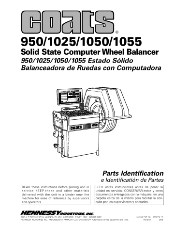Coats 950, 1025, 1050, 1055 Balancer Parts Manual | Manualzz