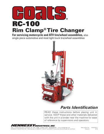 Coats RC-100 Tire Changer Parts Manual | Manualzz