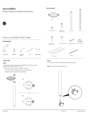 Herman Miller OE1 Workspace Collection Product Instructions | Manualzz