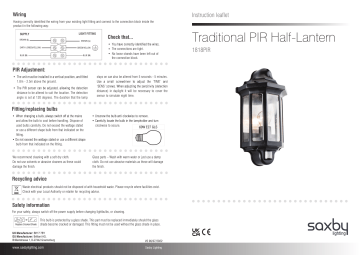 Saxby Lighting 1818PIR Traditional PIR half lantern IP44 60W ...
