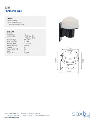 Saxby Lighting 90981 Photocell IP44 Technical Datasheet | Manualzz