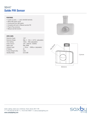 Saxby Lighting 98447 Salde pIR Sensor IP65 Technical Datasheet | Manualzz