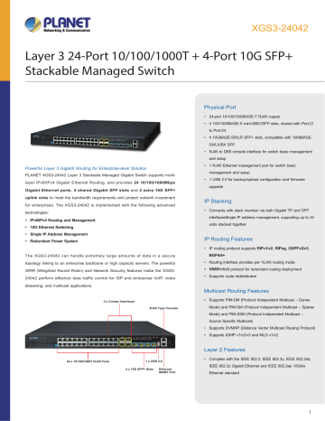 PLANET XGS3-24042 Datasheet | Manualzz
