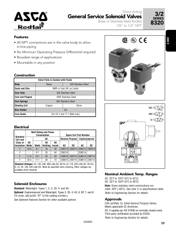 Asco Pneumatic Controls EF8320G202 Red Hat® 8320 Series 120V Solenoid Valve 115 psi 3-3/4 in ...