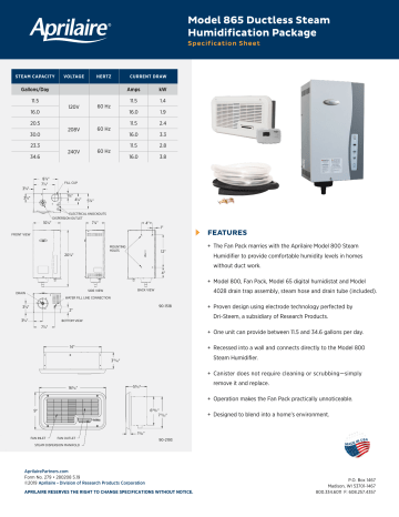 AprilAire 865 Steam and Digital Control for Research Products Aprilaire ...