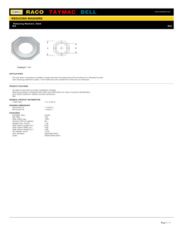 RACO 1367 1 x 3/4 in. Reducing Washer Specification | Manualzz