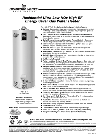 Bradford White U430T6FRN FVIR Eco-Defender Safety System® 30 gal Tall ...