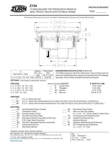Zurn Z154-4NH 4 in. Cast Iron Roof Drain Specification | Manualzz
