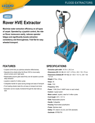 Dri-Eaz 112125 Rover HVE Extractor 2 Speed Specification | Manualzz