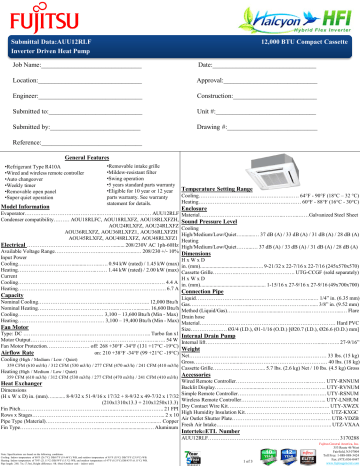 Fujitsu AUU12RLF-NOGRILLE Halcyon® HFI 12 MBH Ceiling Mount Indoor 1 ...