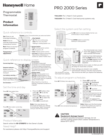 Honeywell Home TH2110DV1008 Pro 2000 1H/1C Programmable Thermostat ...
